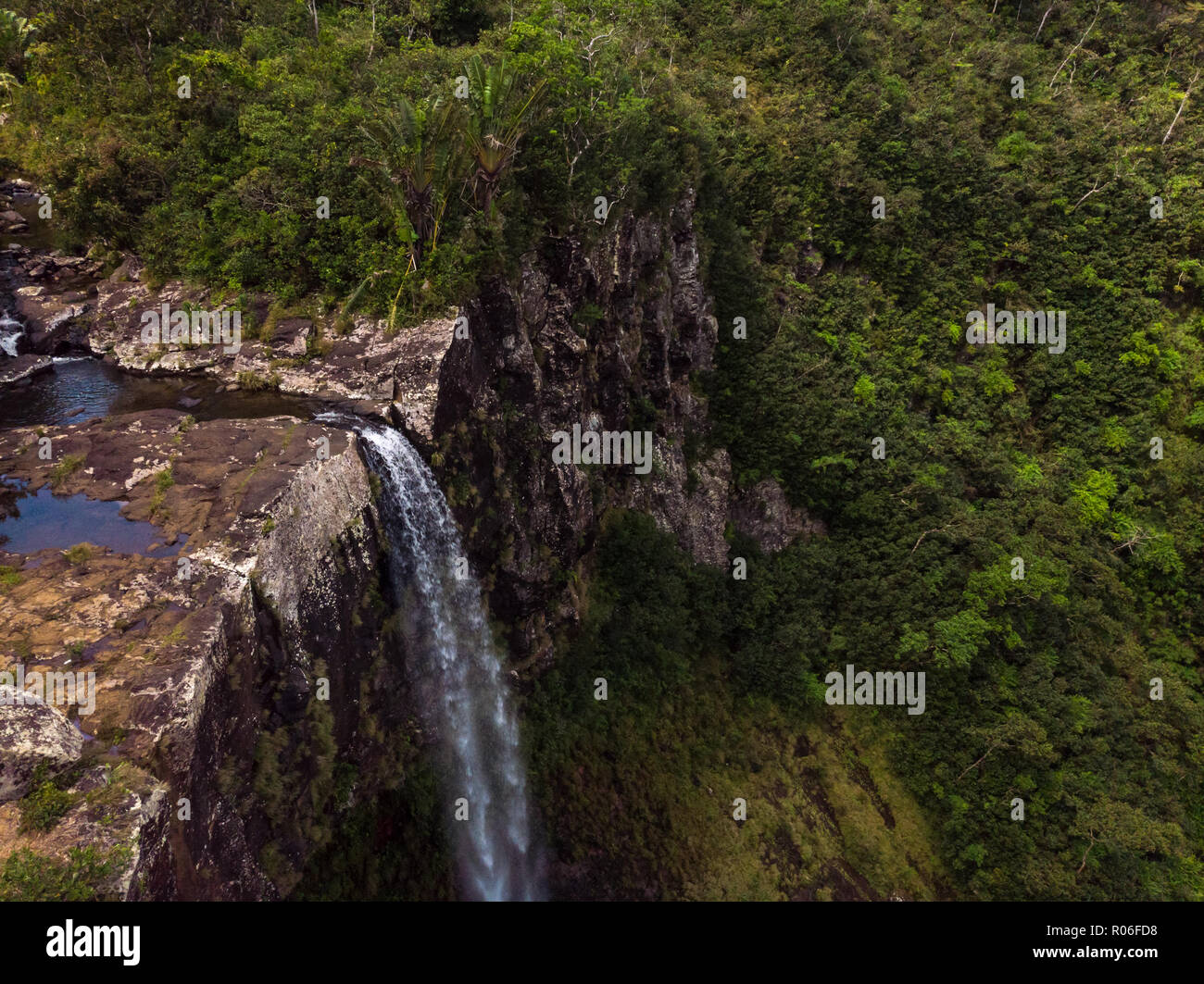 Aerial top view perspective of amazing 500 feet tall waterfall in the ...