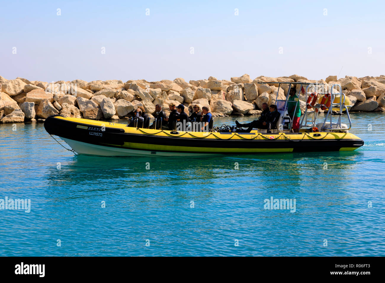 Boatload of divers on the way to dive the wreck of the Zenobia, Larnaca ...