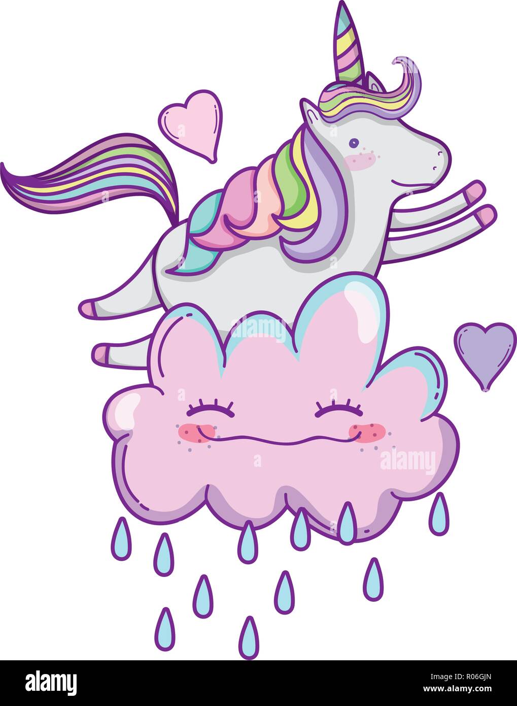 Cute unicorn flying on cloud cartoon vector illustration graphic design ...