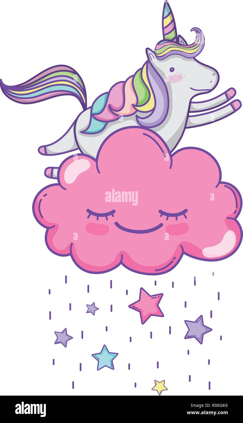 Cute unicorn flying on cloud cartoon vector illustration graphic design ...