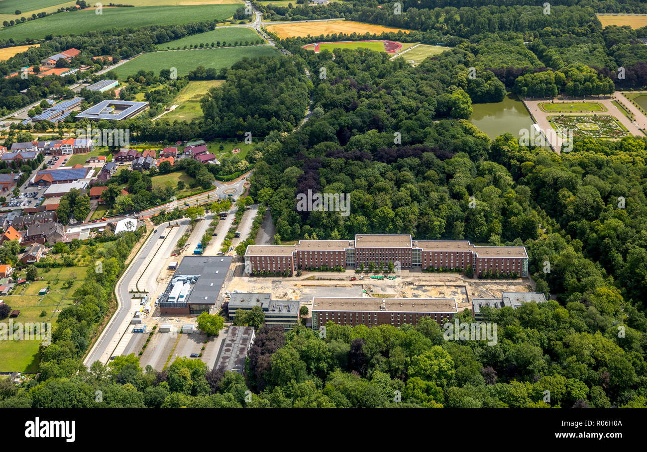 Aerial photo, new cafeteria at the Financial College of Finance FHF in ...