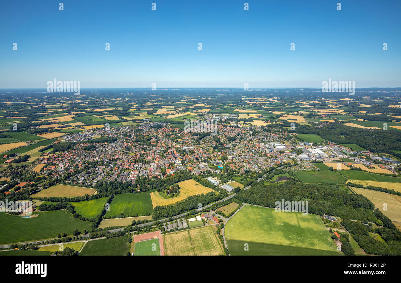 Aerial view, overview Ostbevern, B 51, Münsterland, North Rhine ...