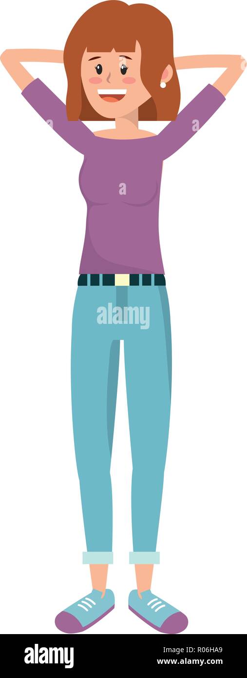 Young woman with hands behind neck vector illustration graphic design ...