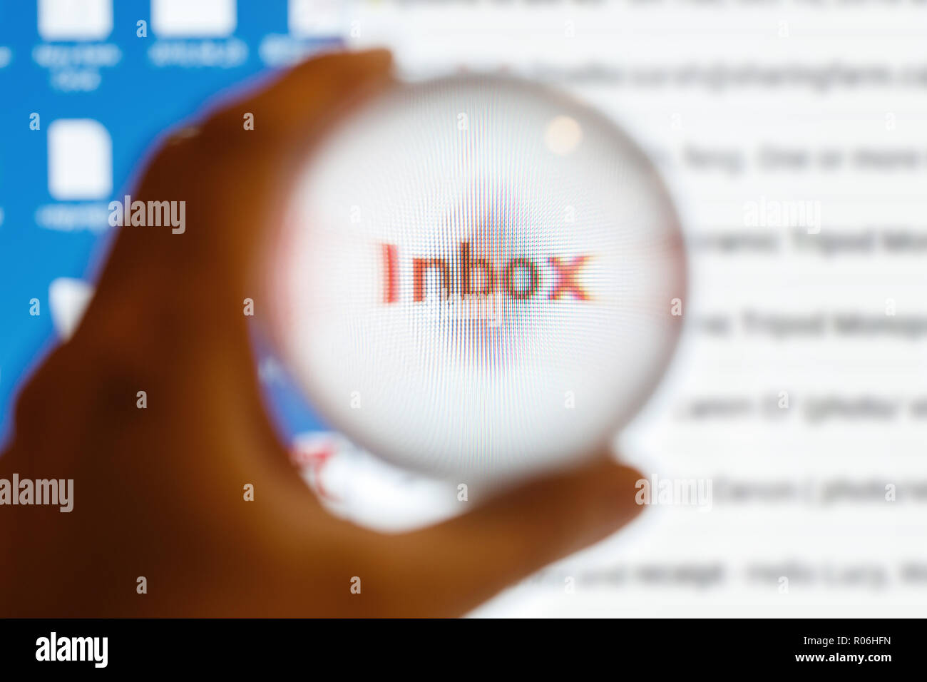 Crystal ball magnify word inbox, email concept Stock Photo - Alamy