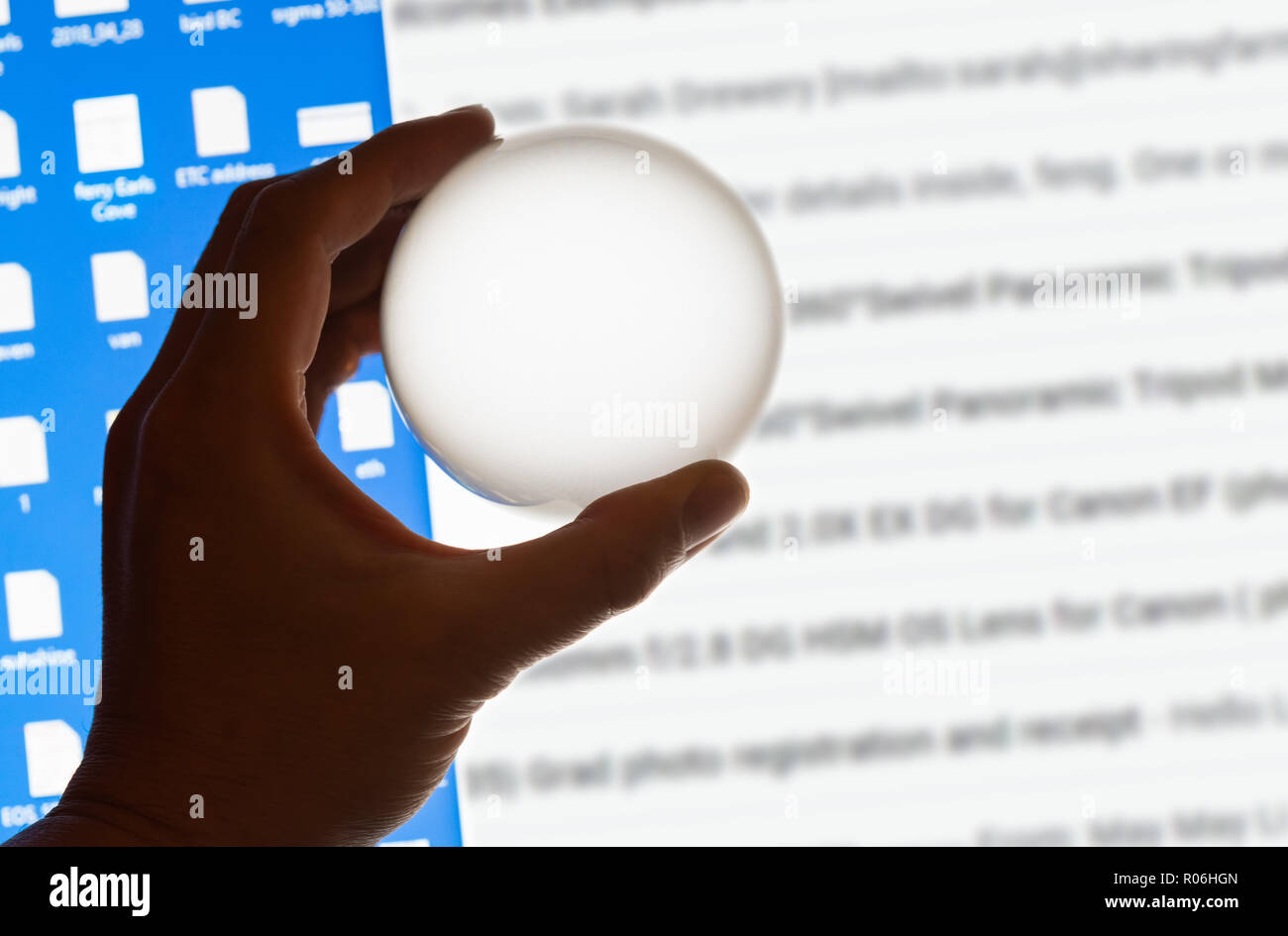 Crystal ball magnify computer screen, communication concept Stock Photo ...