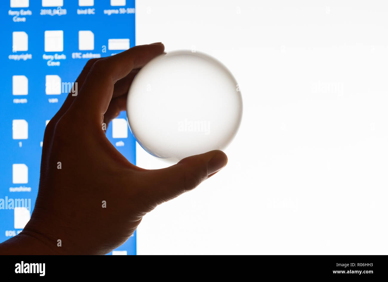 Crystal ball magnify computer screen, communication concept Stock Photo ...