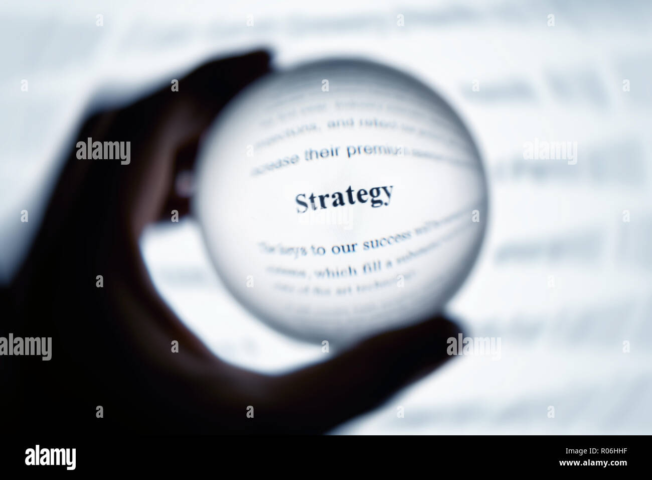Crystal ball magnify computer screen word strategy Stock Photo - Alamy