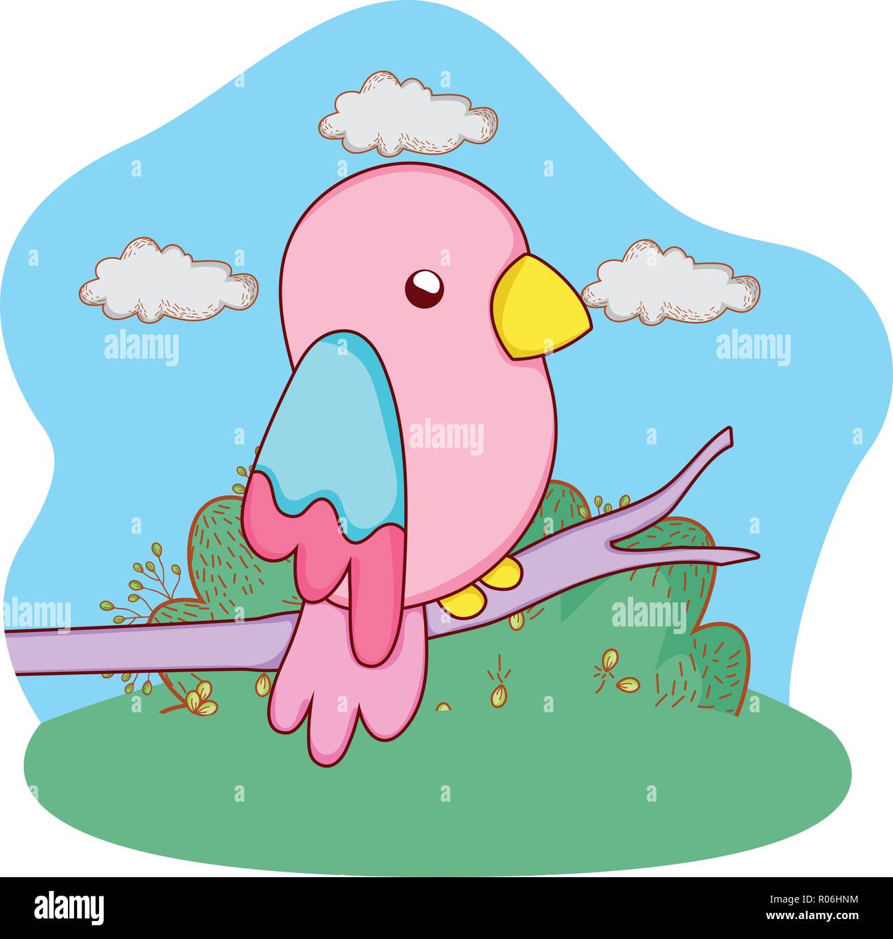 cute bird outdoors in nature scenery cartoon vector illustration ...