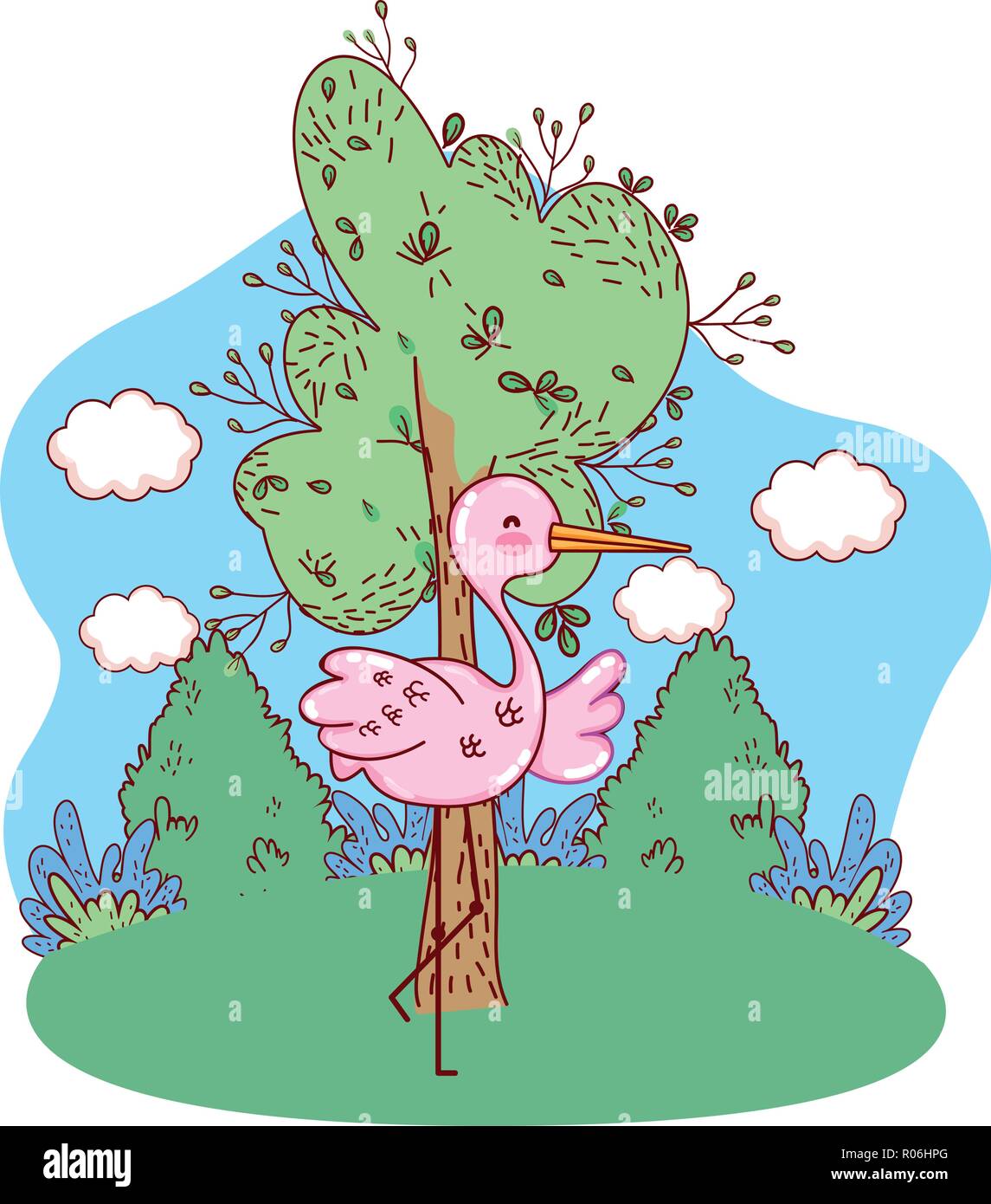 cute tork outdoors in nature scenery cartoon vector illustration ...