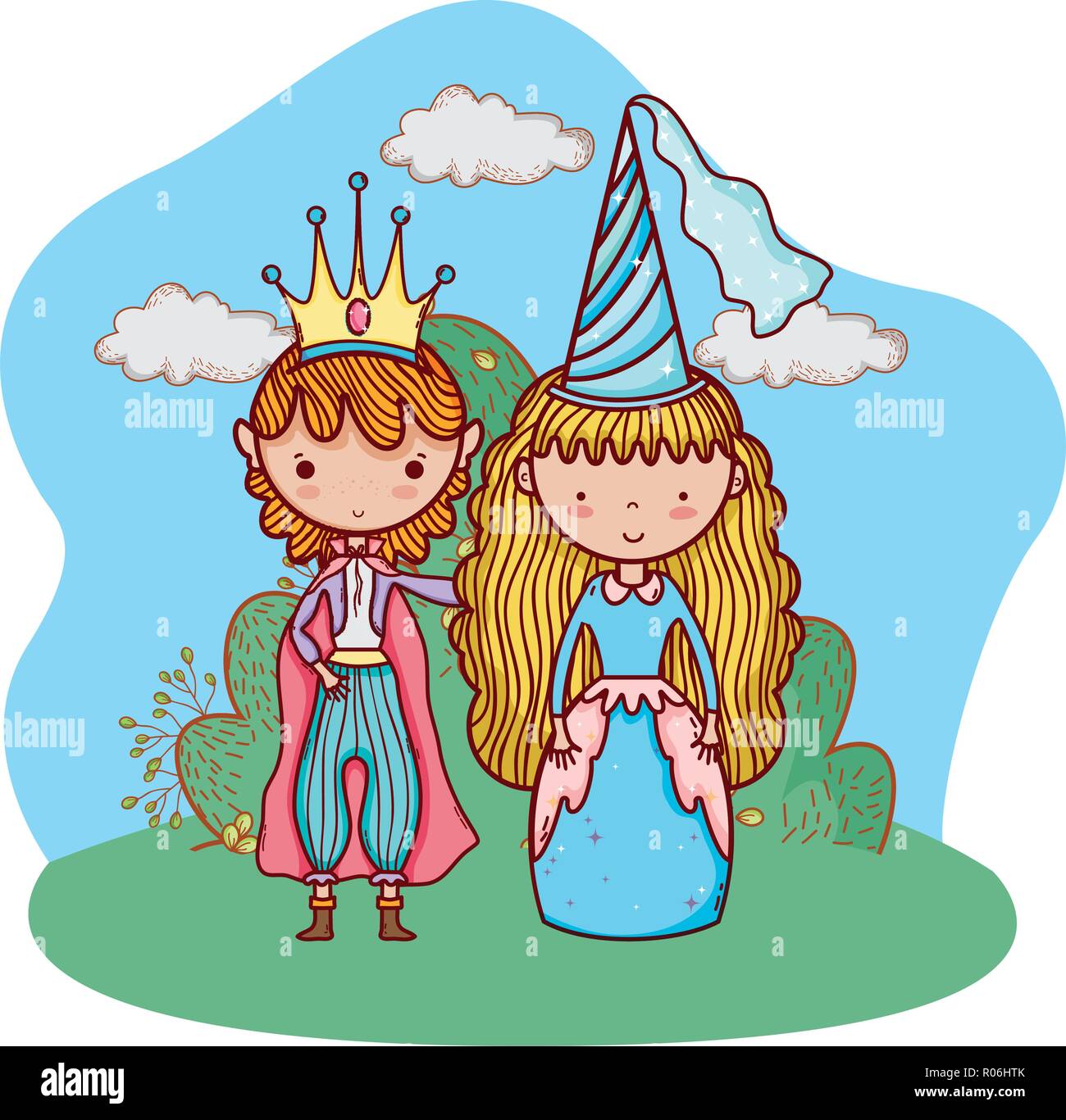 fairytale princess enjoying outdoors with trees and cloudy sky cartoon ...
