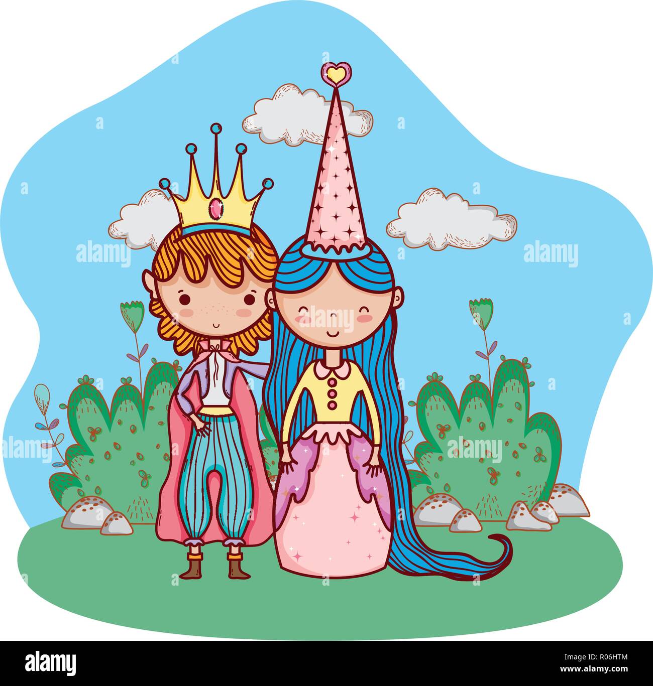 fairytale princess enjoying outdoors with trees and cloudy sky cartoon ...