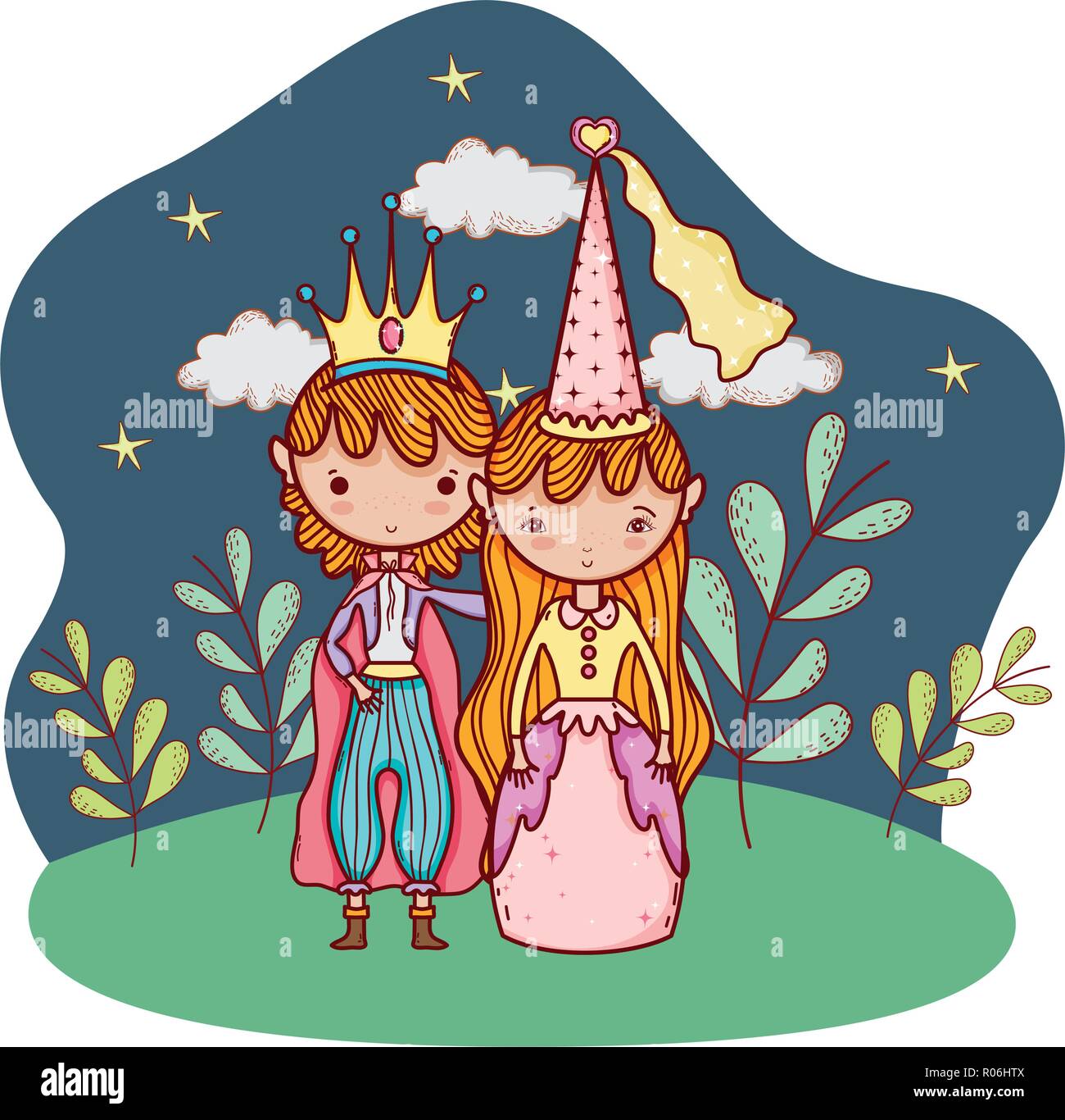 fairytale princess enjoying outdoors with trees and cloudy sky cartoon ...