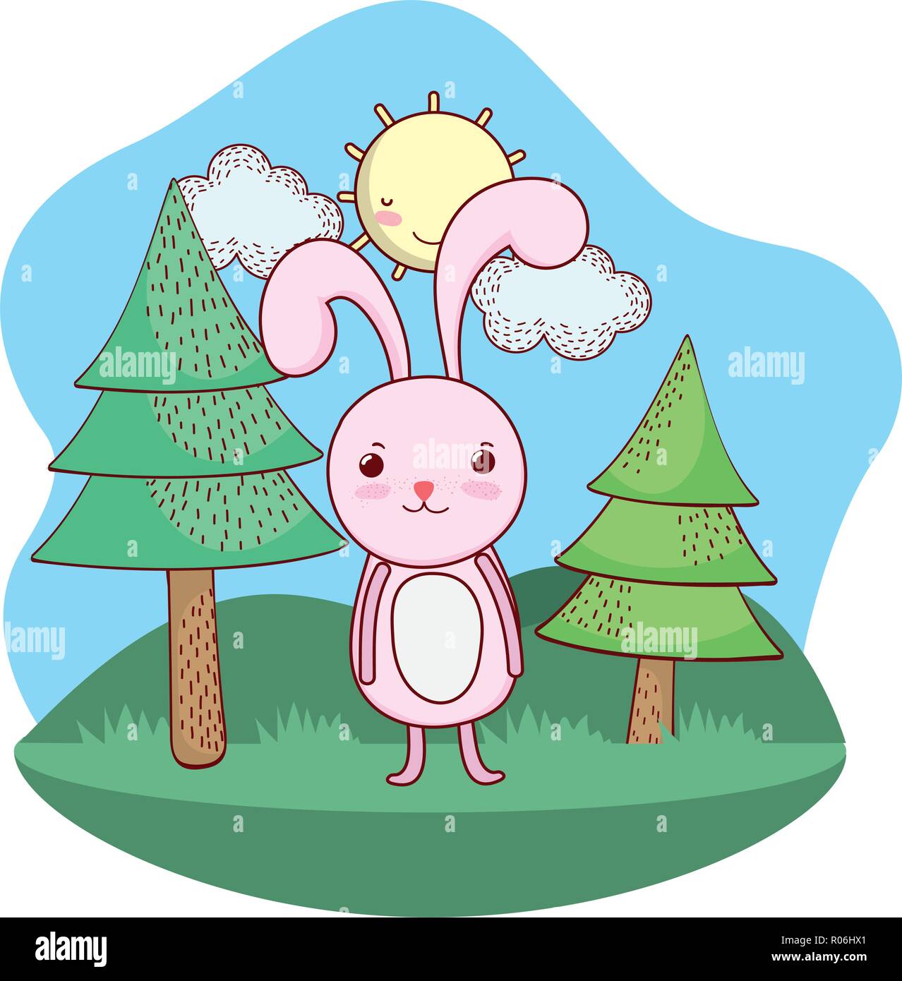 rabbit outdoors in nature scenery cartoon vector illustration graphic ...