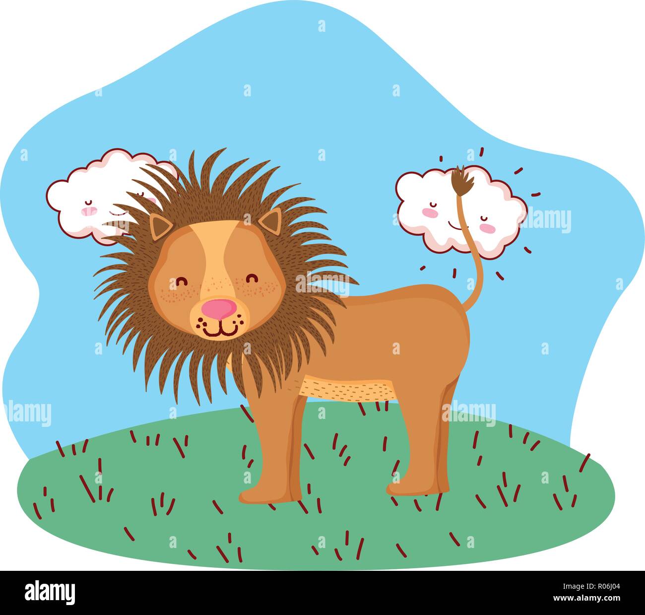 lion outdoors in nature scenery cartoon vector illustration graphic ...