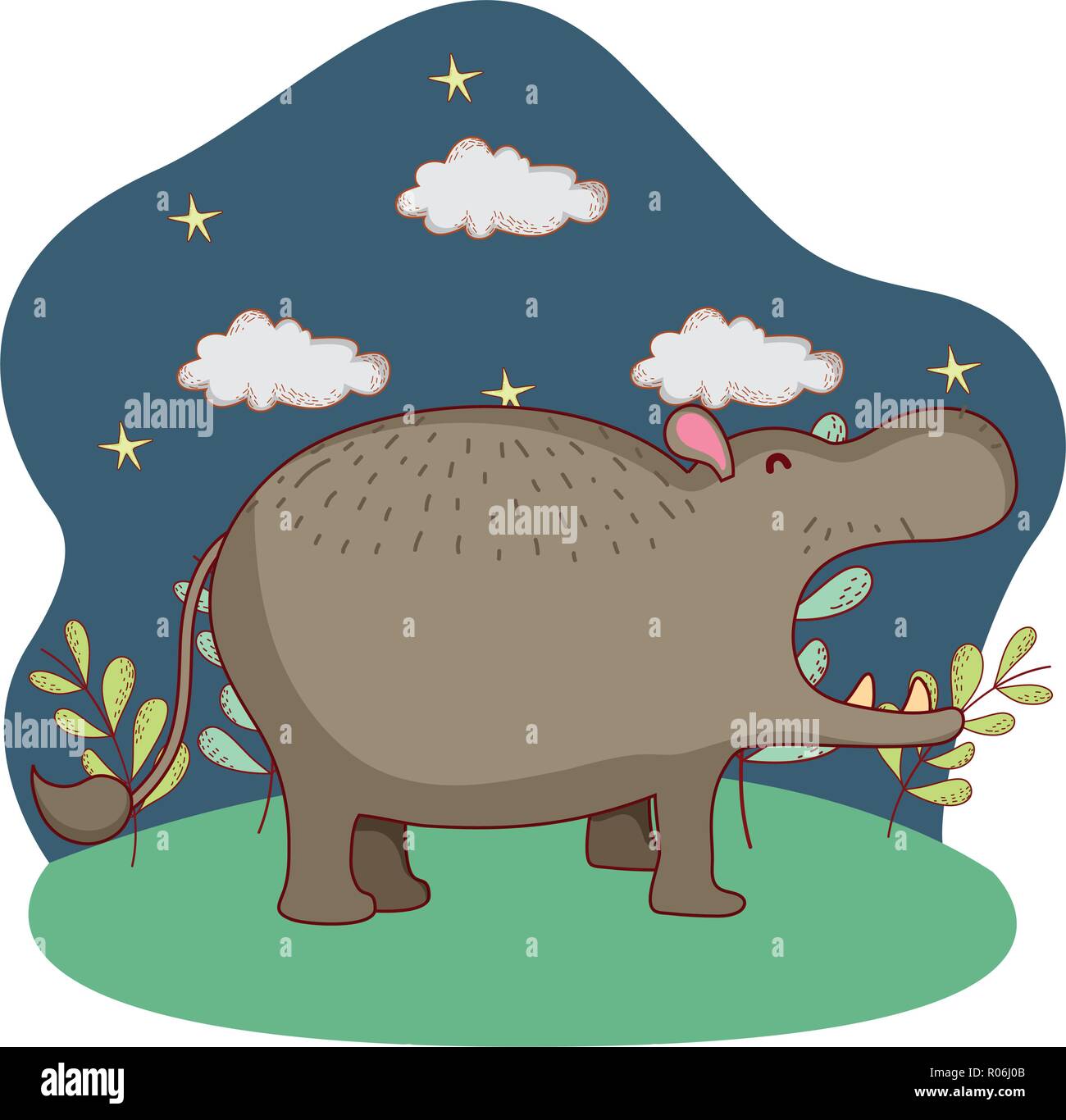 cute hippo outdoors in nature scenery cartoon vector illustration ...