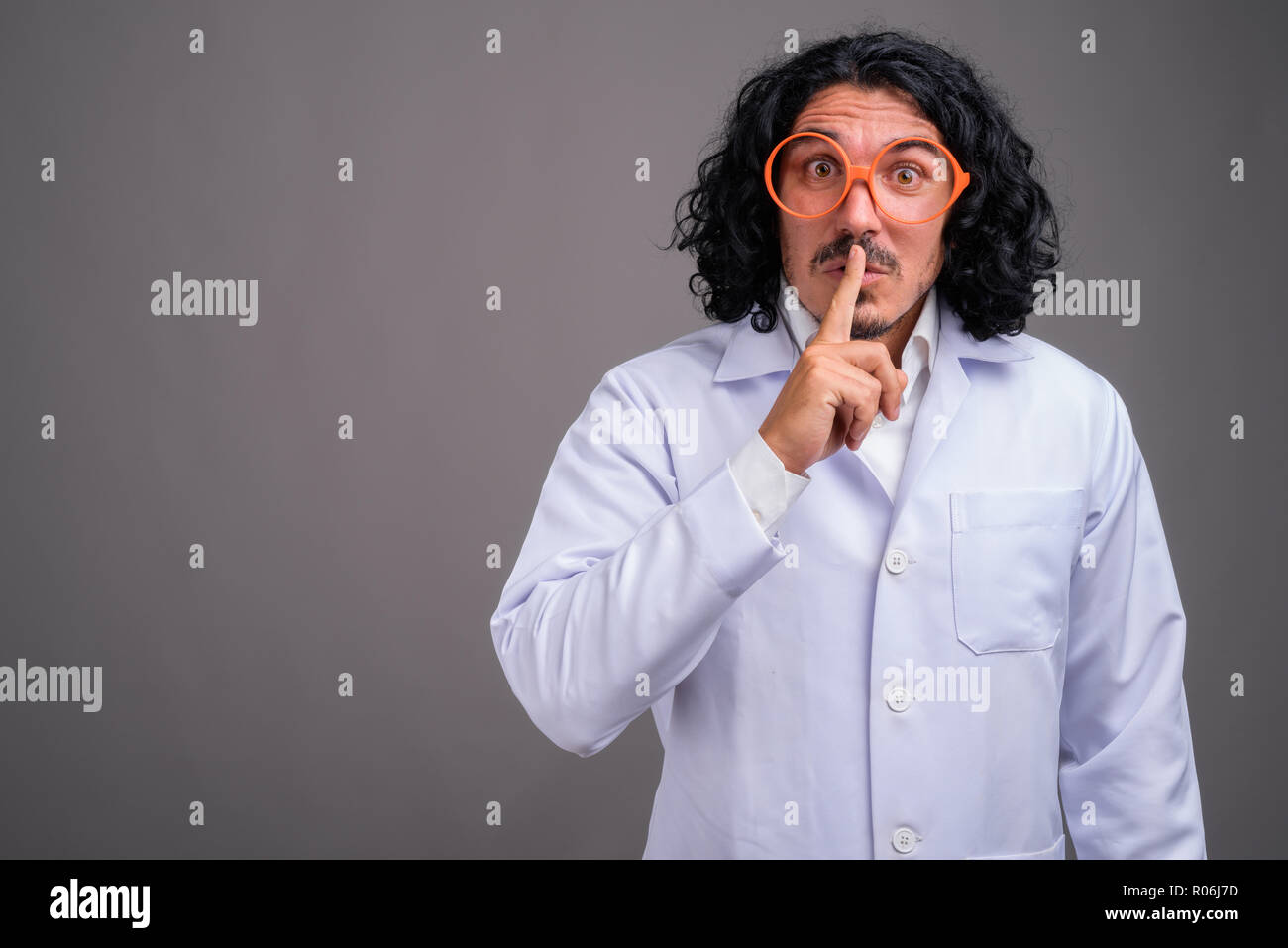 Scientist man doctor with mustache wearing big eyeglasses Stock Photo ...
