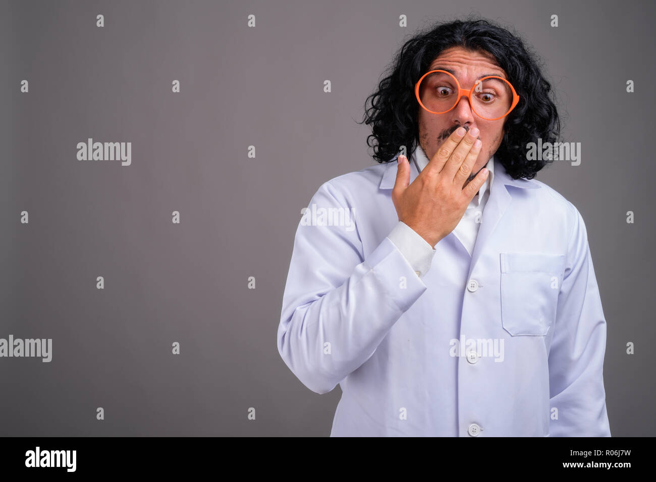 Scientist man doctor with mustache wearing big eyeglasses Stock Photo ...