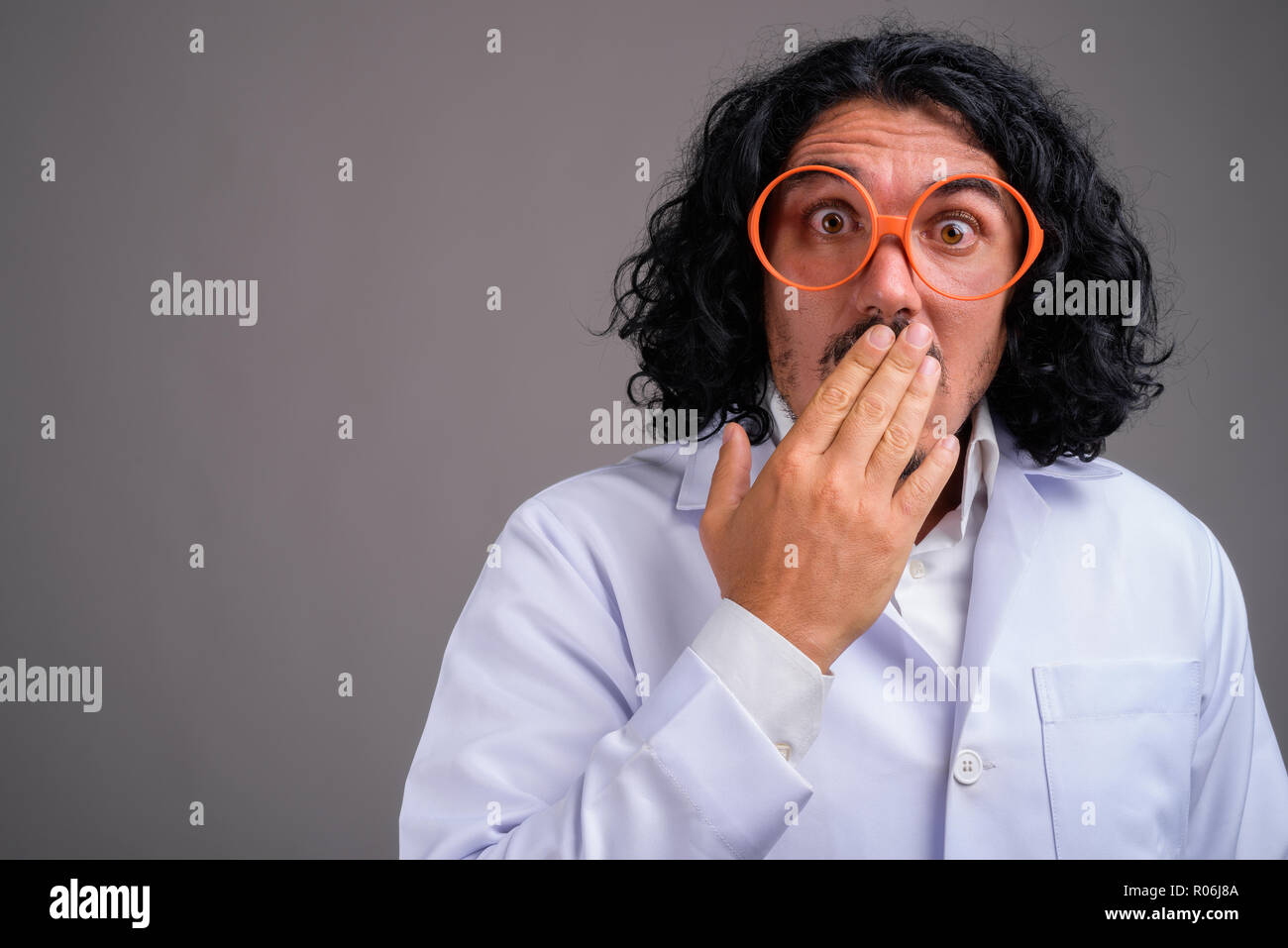 Scientist man doctor with mustache wearing big eyeglasses Stock Photo ...