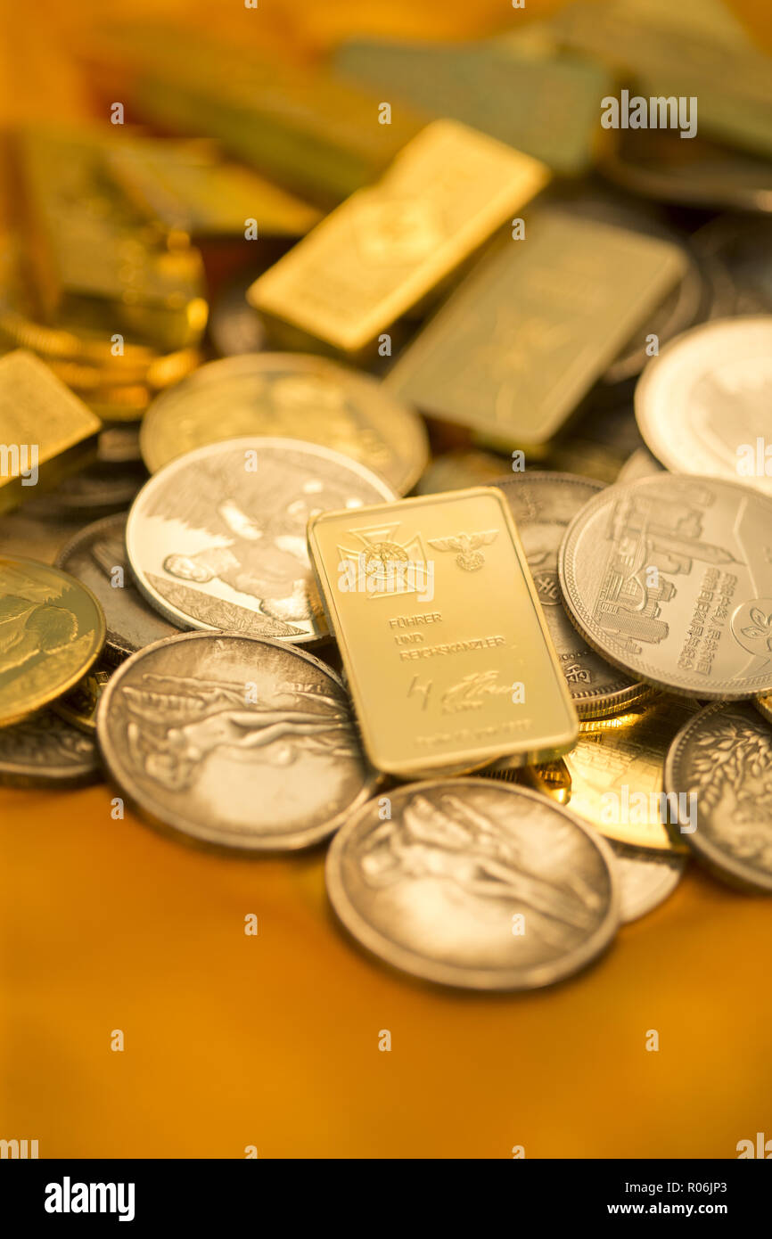 Gold COINS and gold bars Stock Photo - Alamy