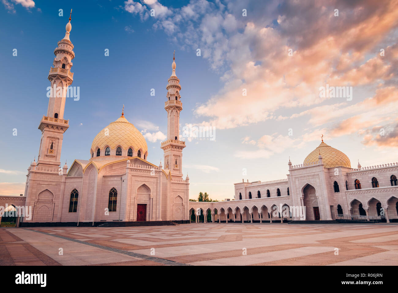 Beautiful White Mosque in the Sunset Light. Bolghar, Rusiia Stock Photo ...