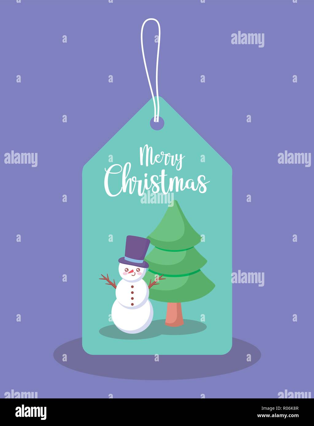 label with snowman and tree of christmas vector illustration design ...