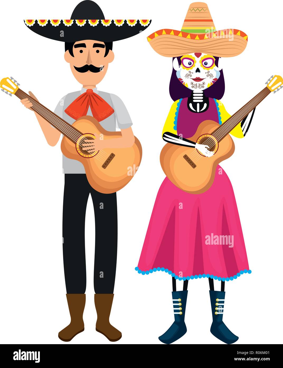 couple of mexican mariachi characters vector illustration design Stock ...