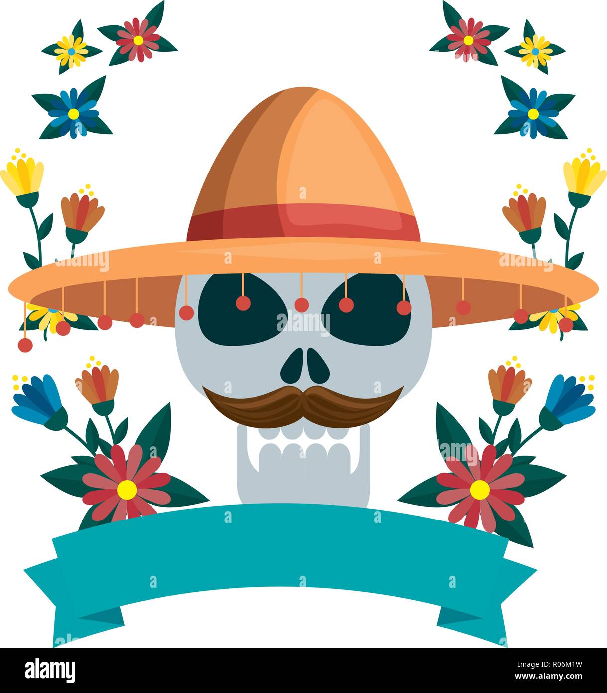 mask of the santa death with flowers and ribbon vector illustration ...