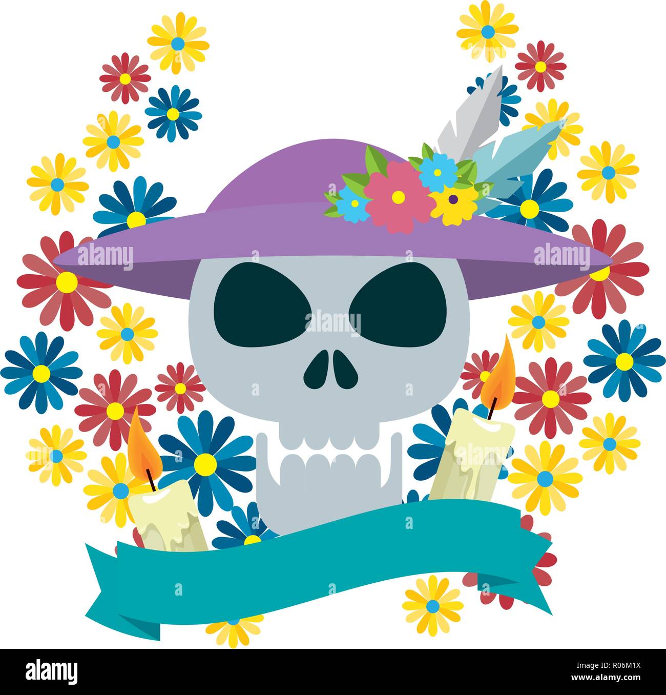 mask of the santa death with flowers and ribbon vector illustration ...