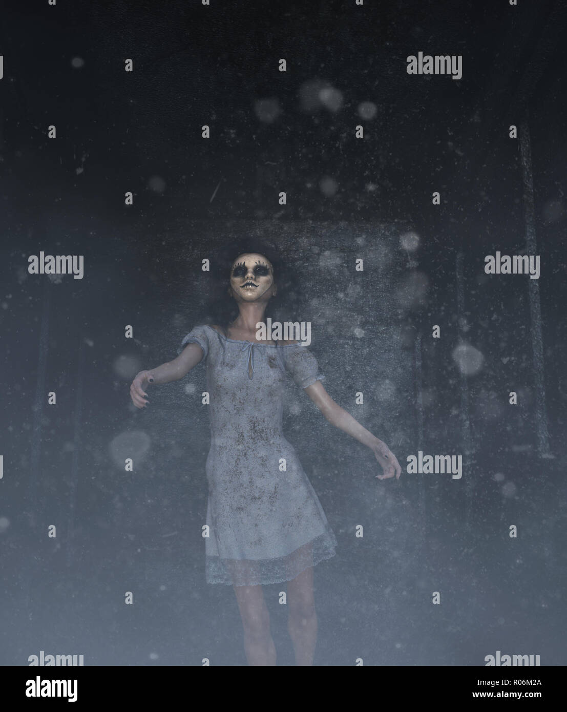 ghost woman in creepy mask as she have to hiding her face,3d ...