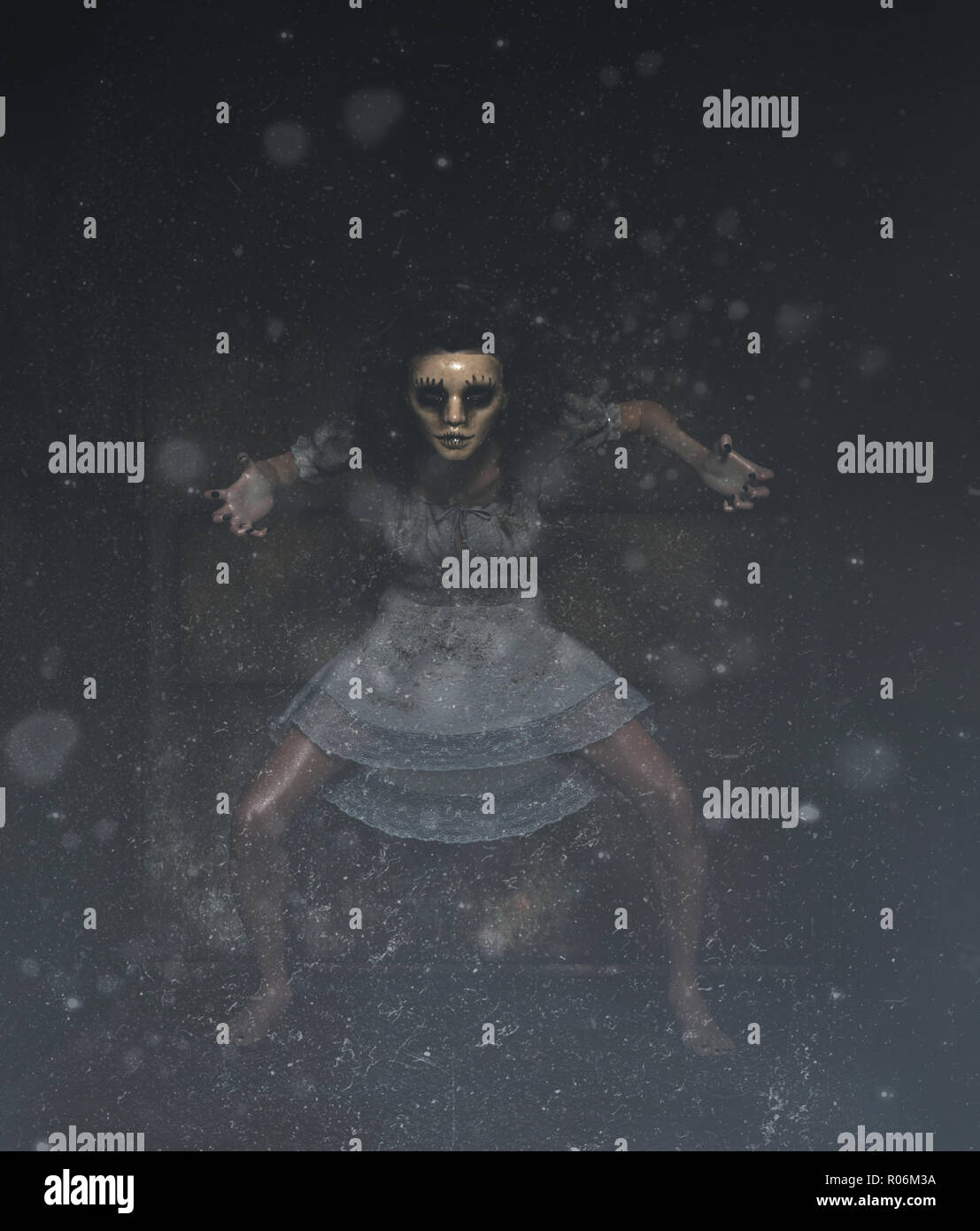 ghost woman in creepy mask as she have to hiding her face,3d ...