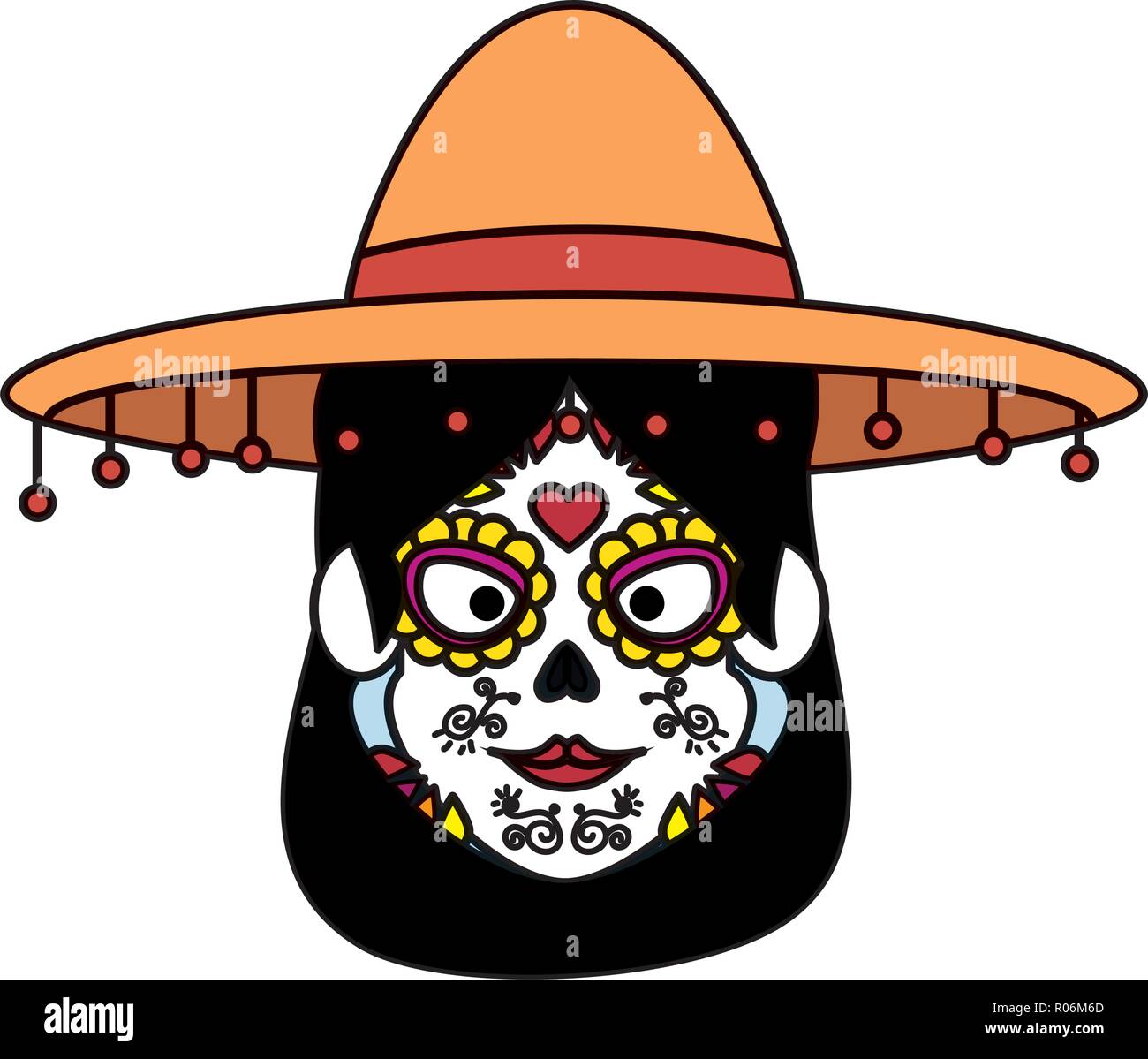 mexica woman head with catrina costume vector illustration design Stock ...