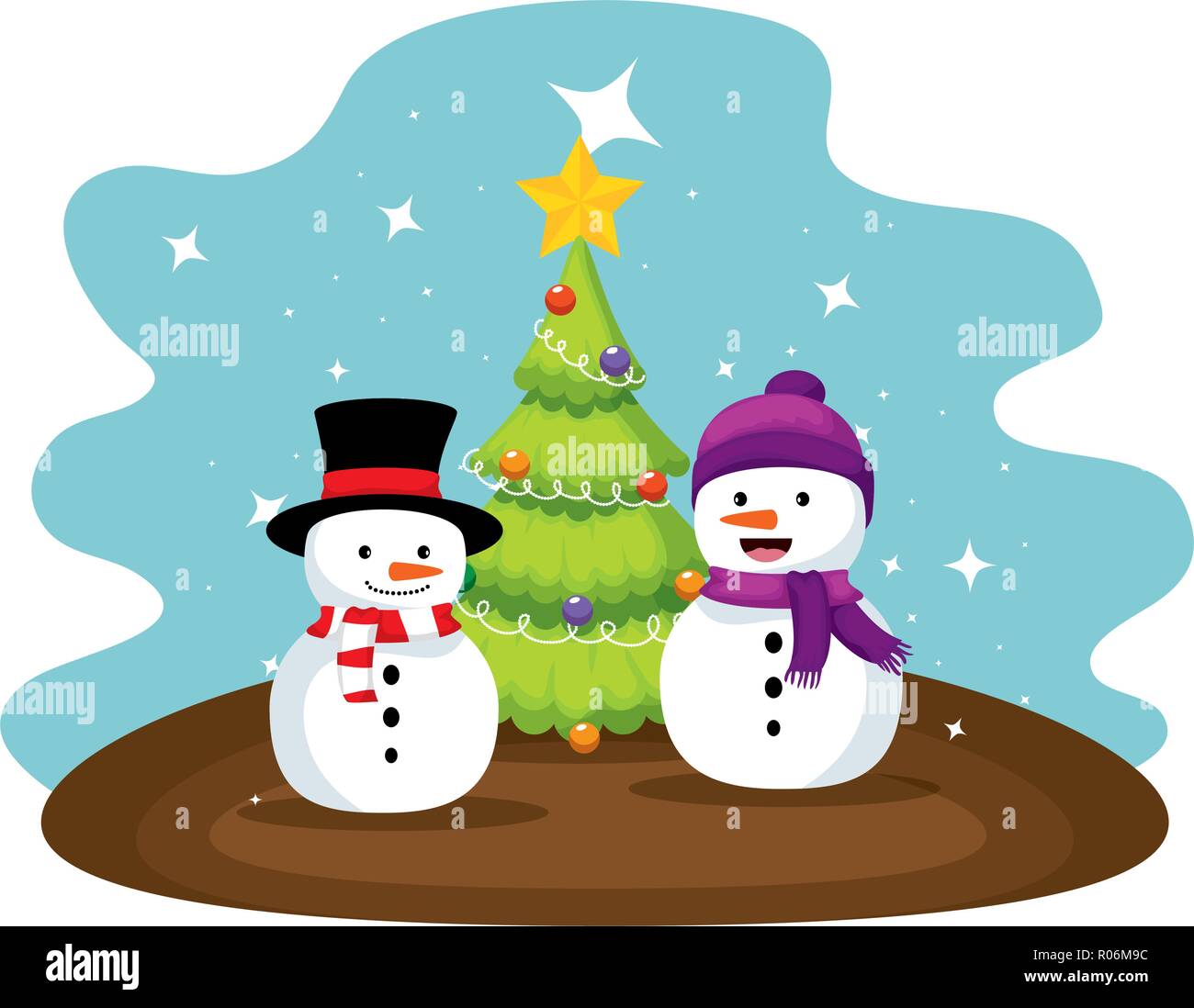 cute snowmen with christmas tree characters vector illustration design ...