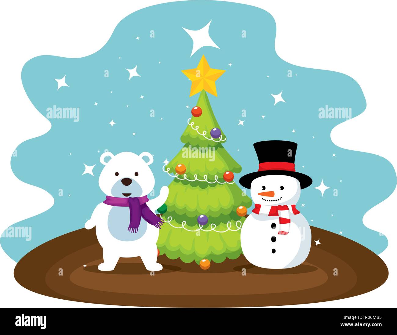 cute polar bear with snowman characters vector illustration design ...