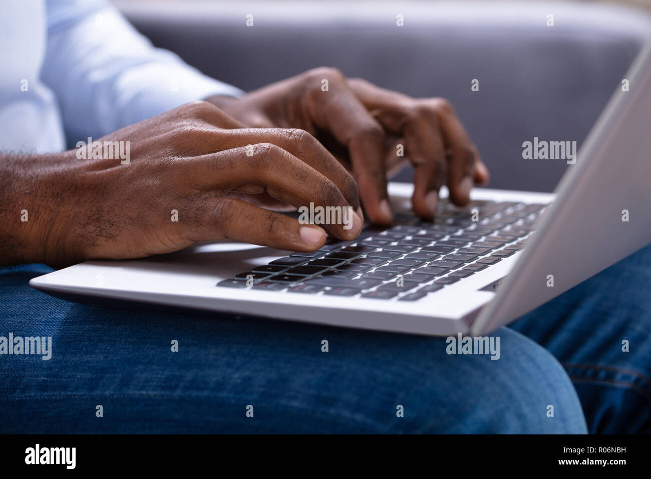 Laptop on lap black hi-res stock photography and images - Alamy