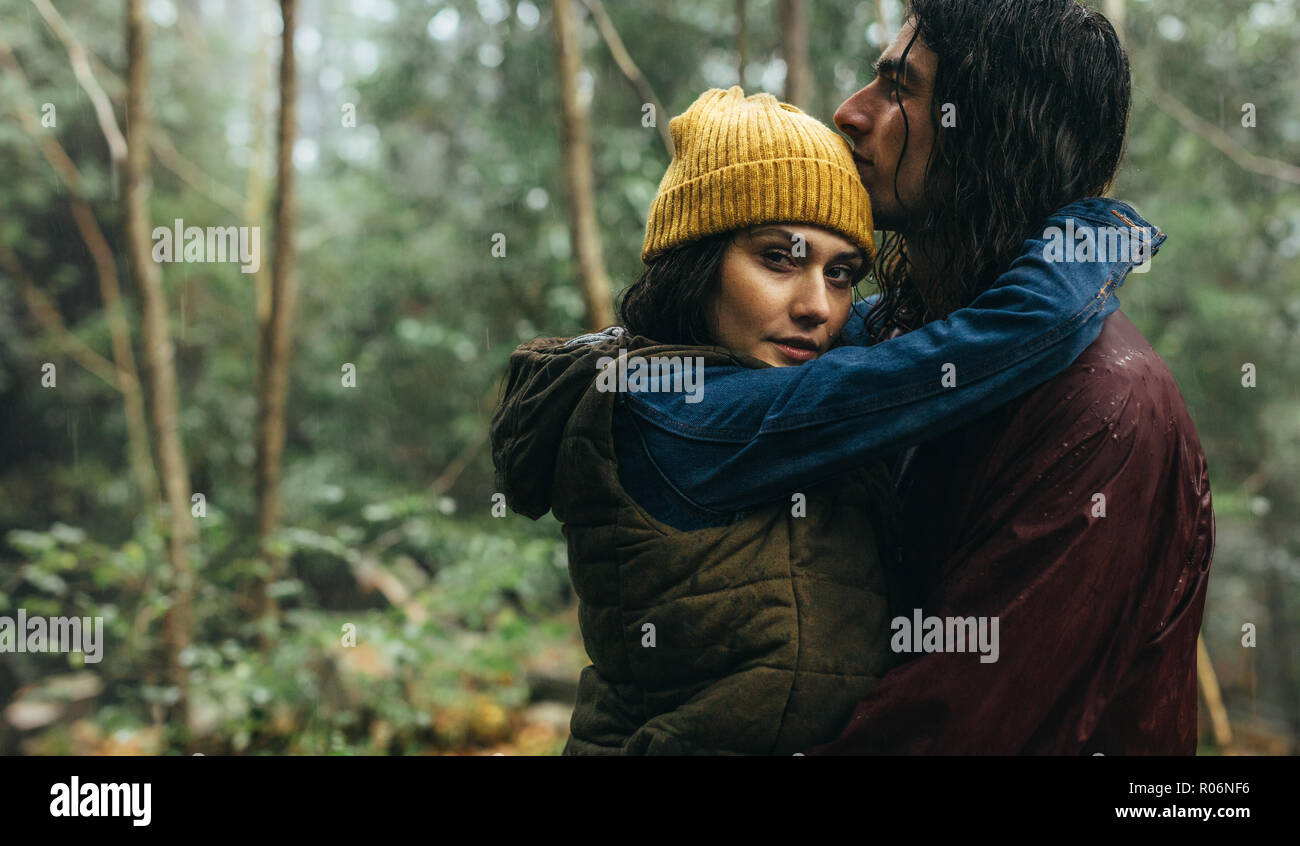 Hugging Couple In The Rain