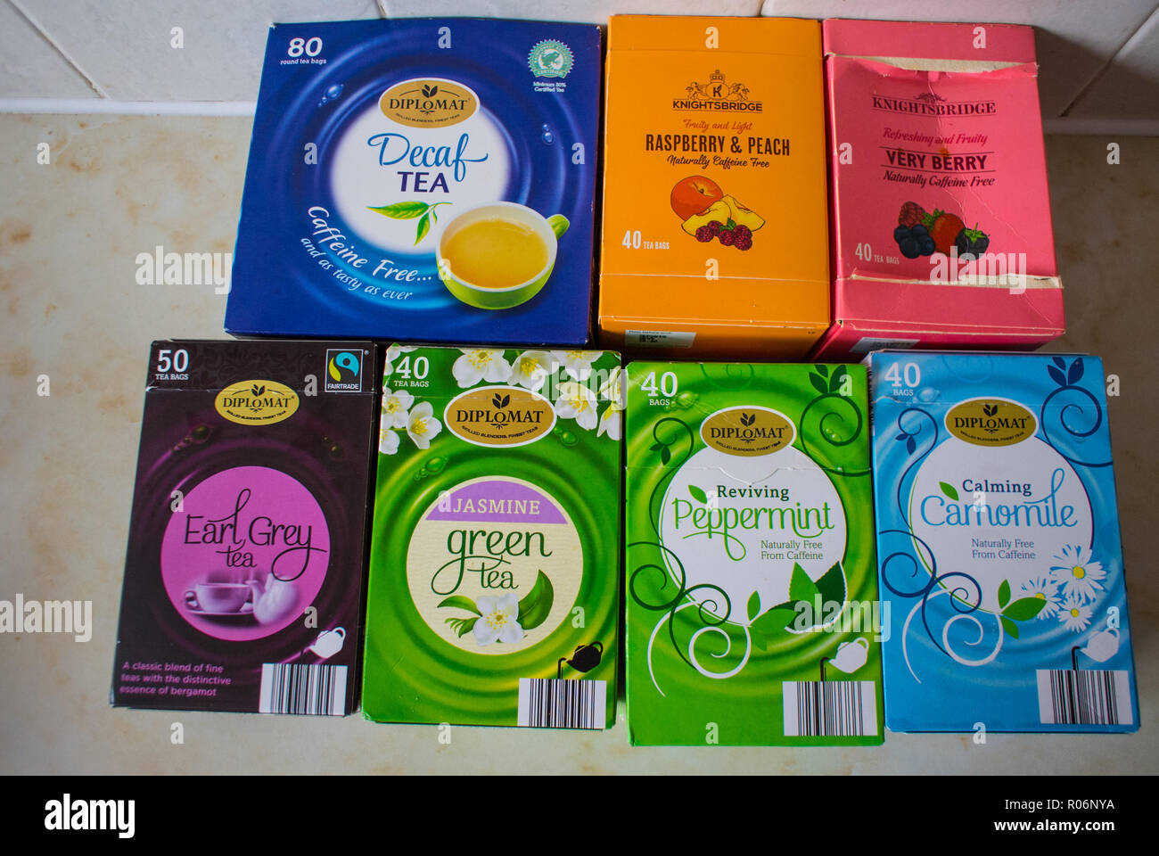 Selection of fruit teas in boxes Stock Photo - Alamy