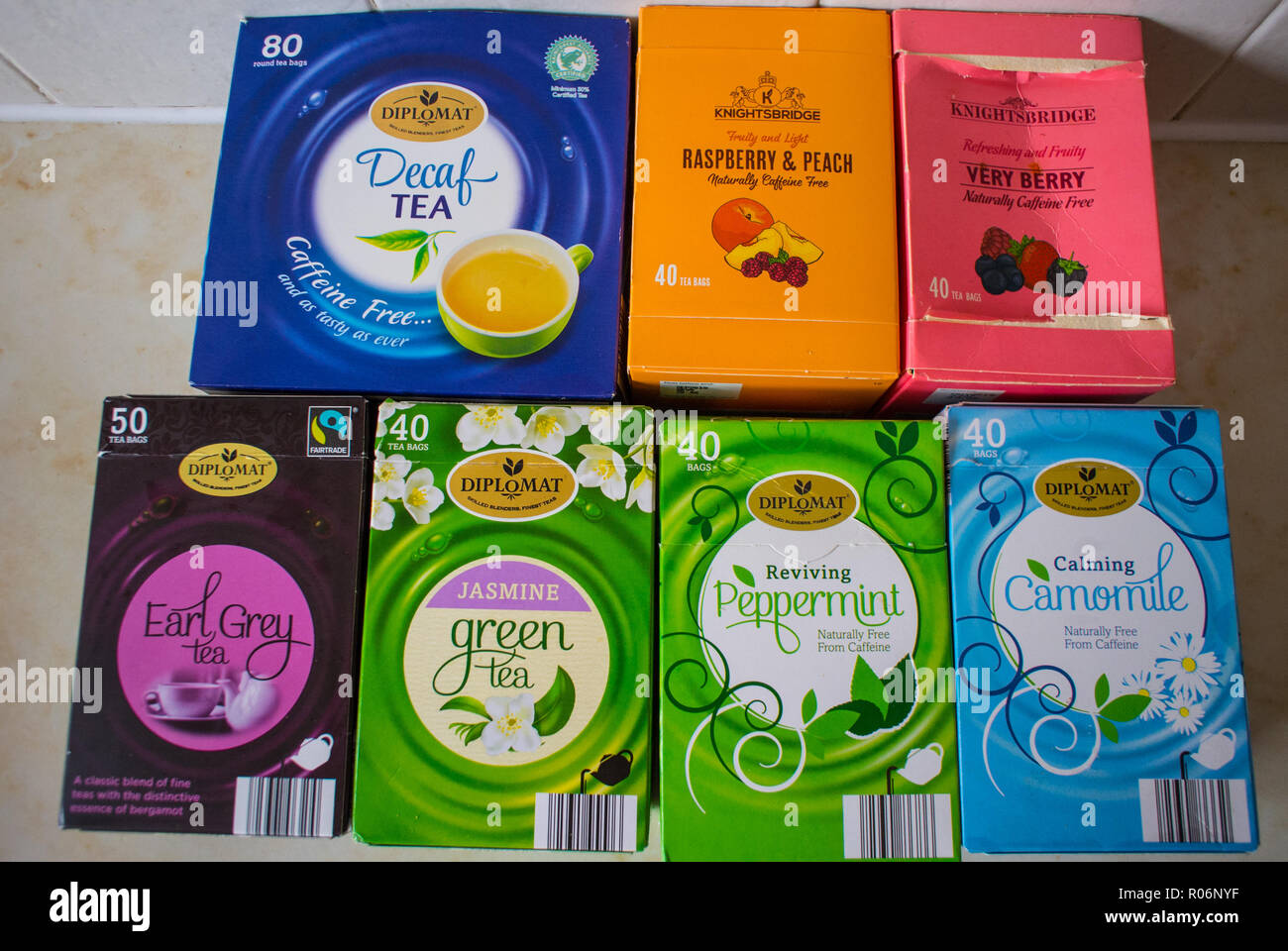 Selection of fruit teas in boxes Stock Photo - Alamy