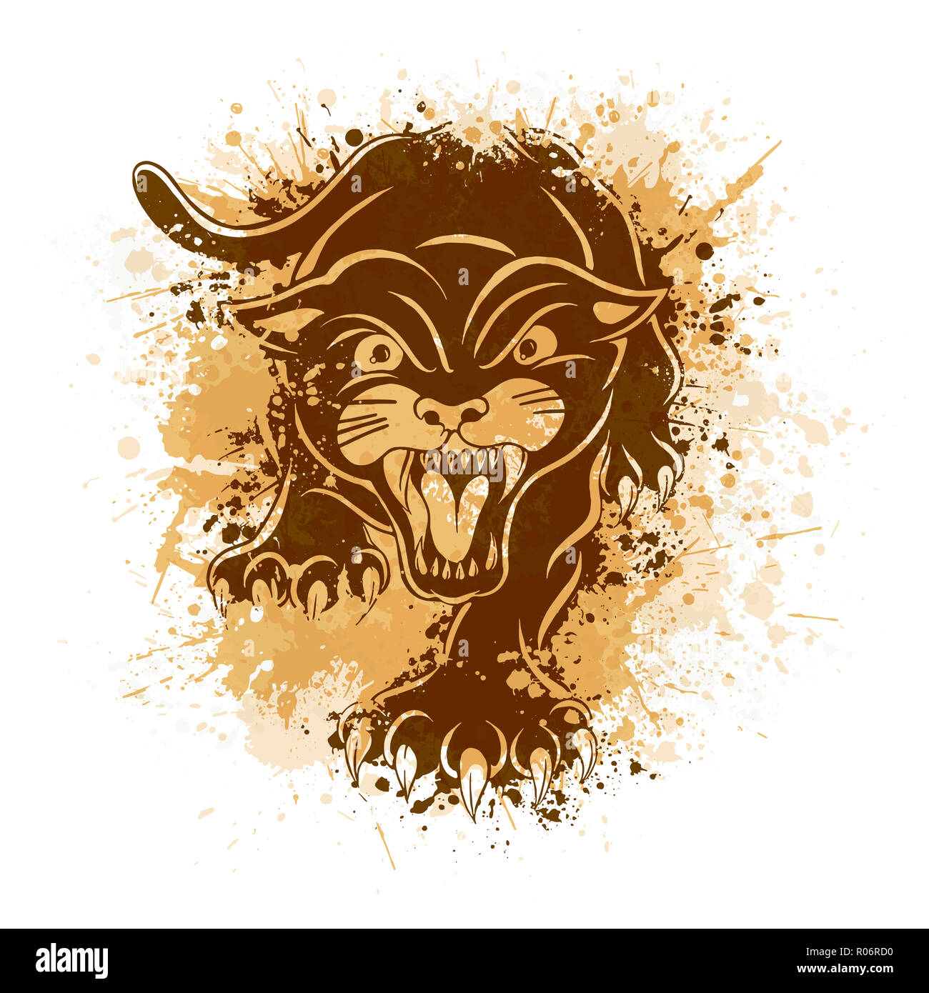 Angry black panther. Attacking pose . Tattoo illustration Stock Photo ...