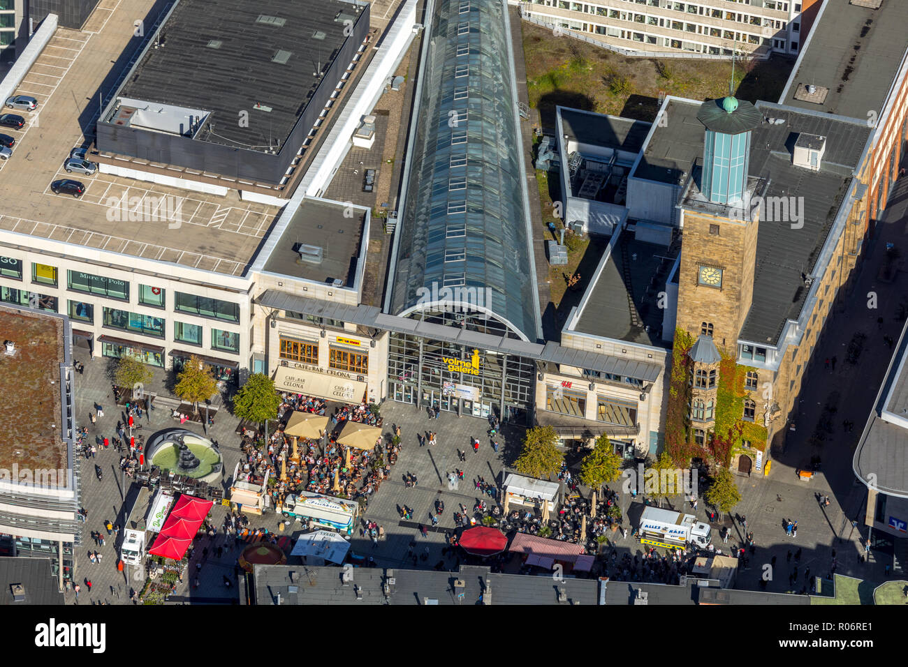 Aerial view, city hall passage, Friedrich-Ebert-Platz, Hagen, Ruhr area ...