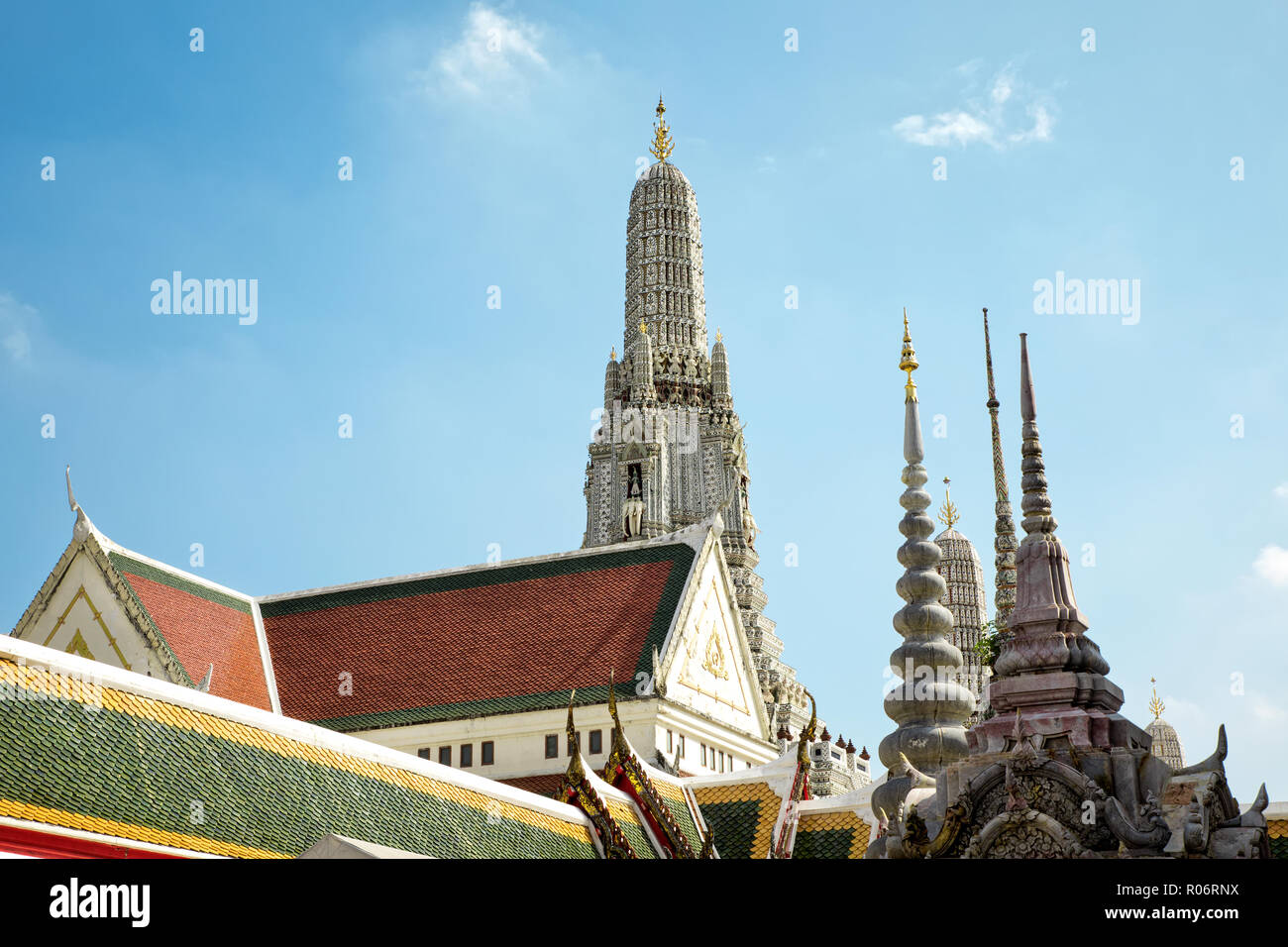 Architectural detail from exterior view of the Buddhist temple, Wat ...