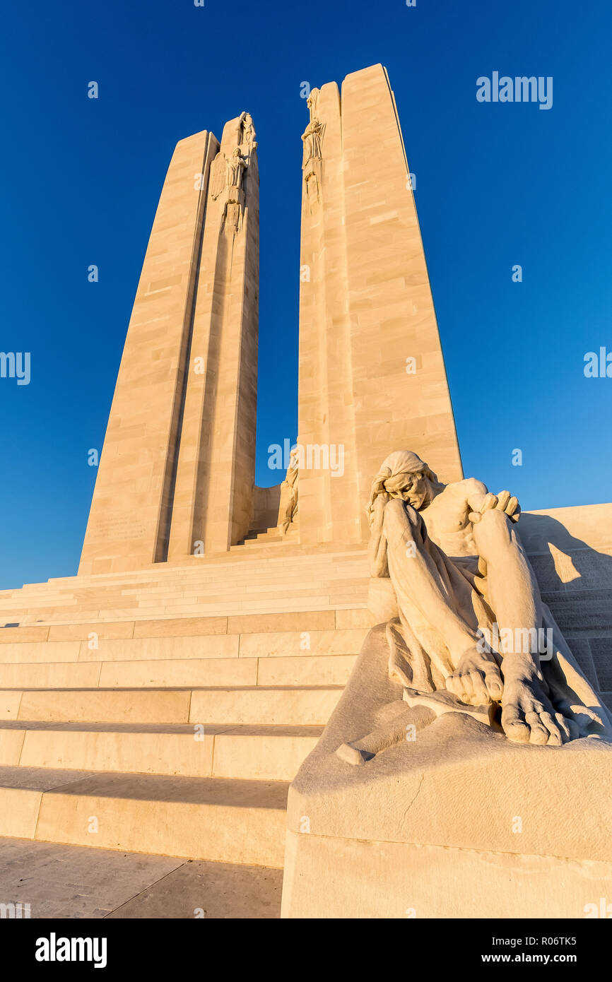 The Canadian First World War memorial at Vimy Ridge at sunset near ...