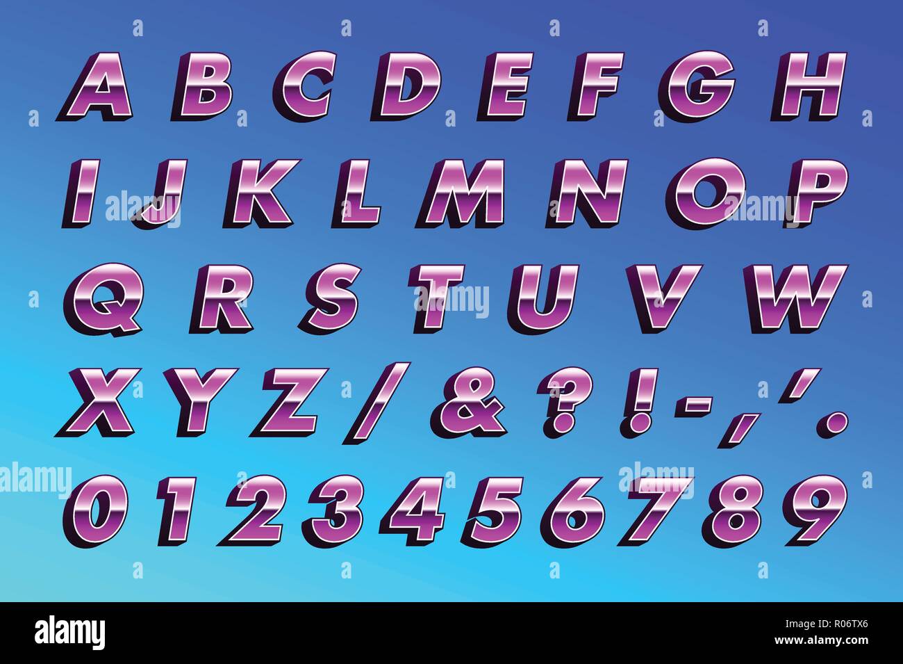 Retro 80's Letters - Metallic Type. Vector Alphabet, Symbols, Numbers ...
