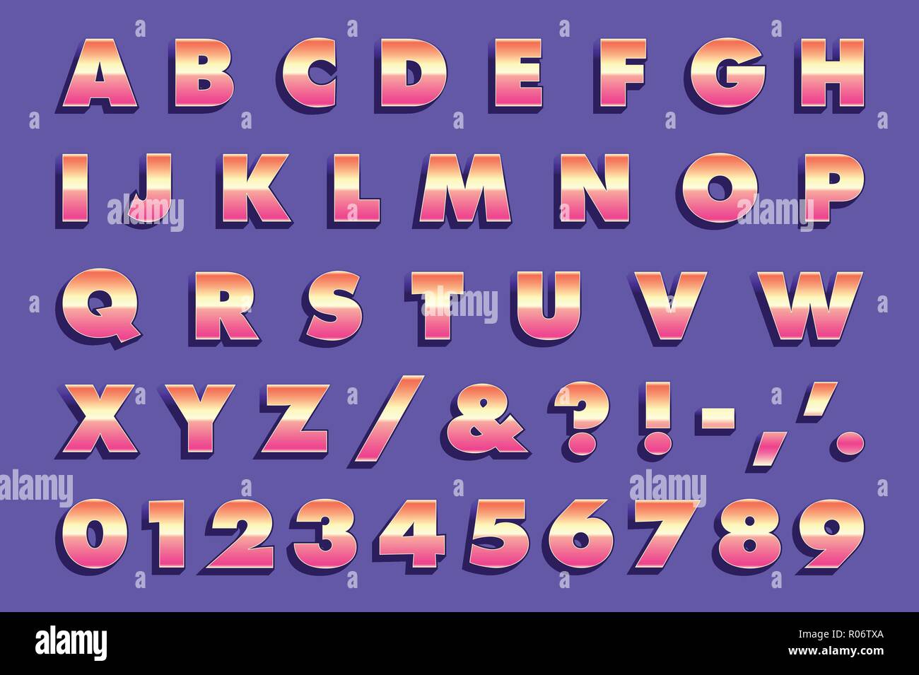 Retro 80's Letters - Metallic Type. Vector Alphabet, Symbols, Numbers ...