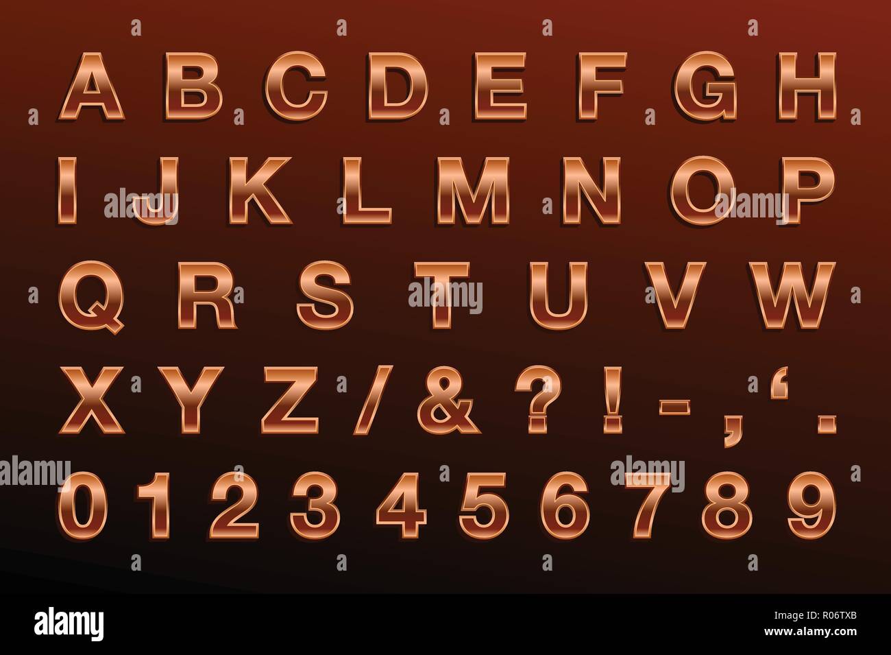 Bronze Letters - Metallic Type. Retro Vector Alphabet, Symbols, Numbers ...