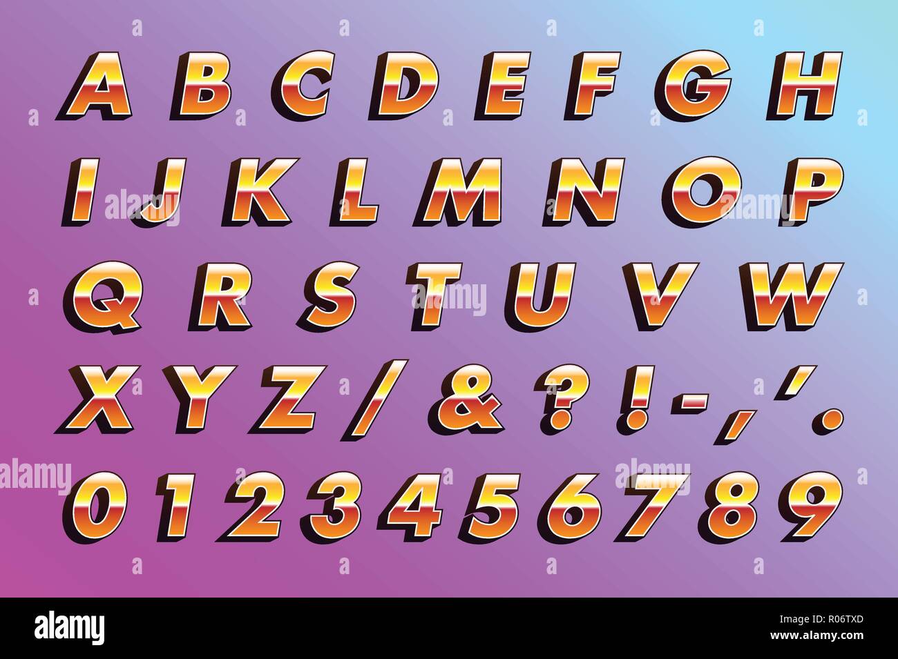 Retro 80's Letters - Metallic Type. Vector Alphabet, Symbols, Numbers ...