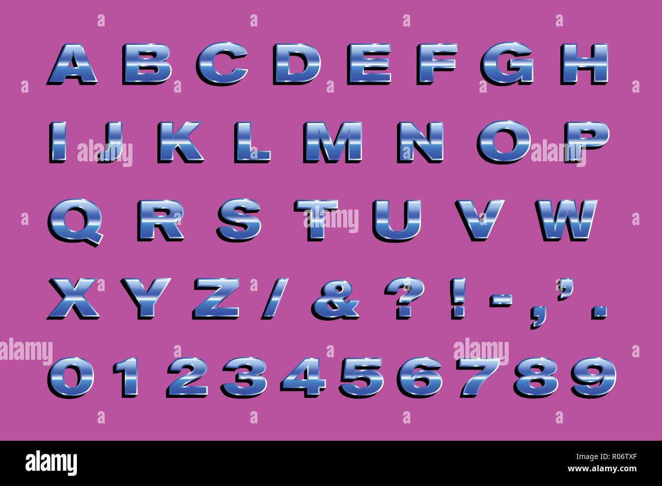 Retro 80's Letters - Metallic Type. Vector Alphabet, Symbols, Numbers ...