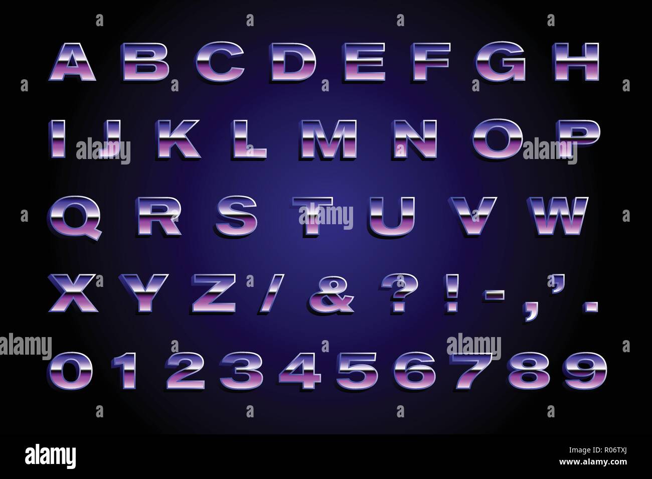 Retro 80's Letters - Metallic Type. Vector Alphabet, Symbols, Numbers ...