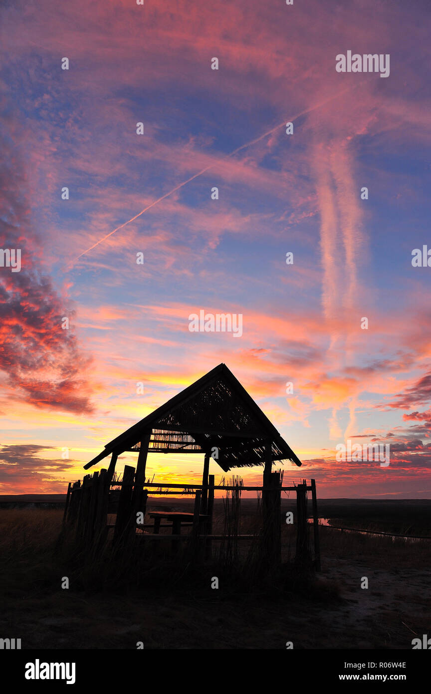 Silhouette hut at vanilla sunset. Beautiful natural background Stock ...