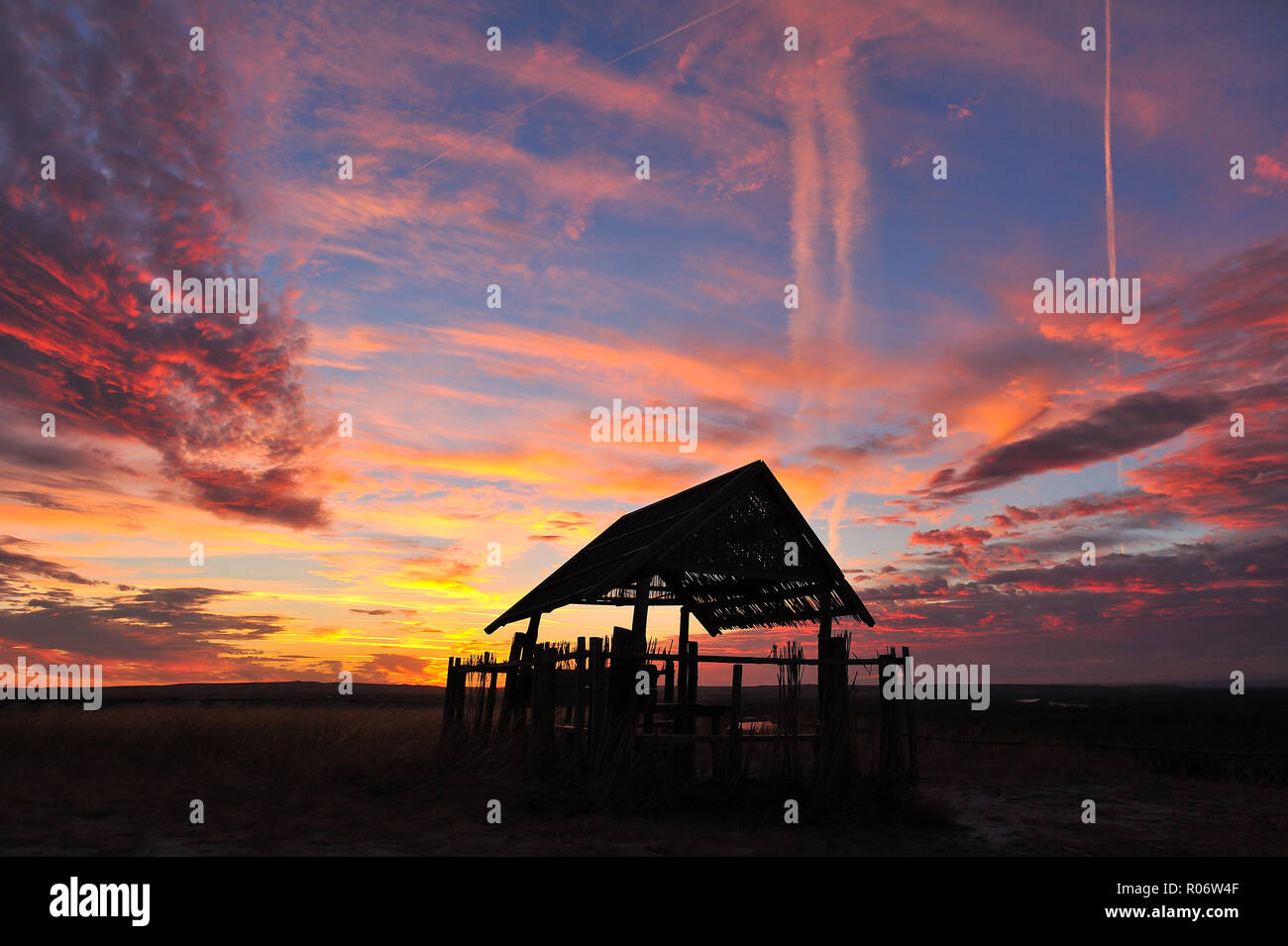 Silhouette hut at vanilla sunset. Beautiful natural background Stock ...