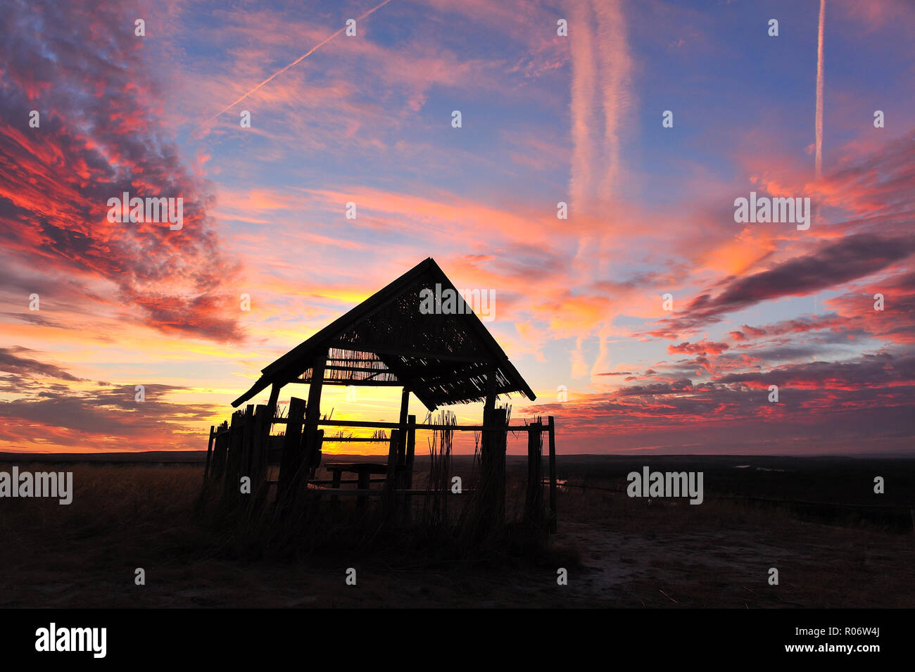 Silhouette hut at vanilla sunset. Beautiful natural background Stock ...